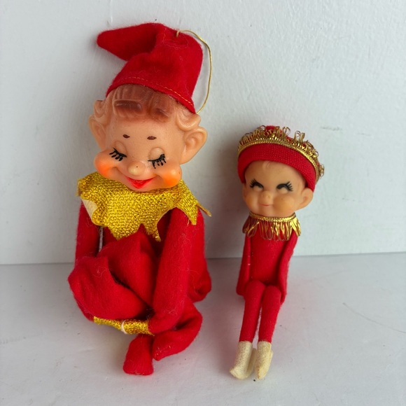 napco | Holiday | Vintage Sitting Red Felt Christmas Elves Made In ...